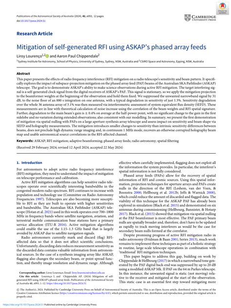 Pdf Mitigation Of Self Generated Rfi Using Askaps Phased Array Feeds