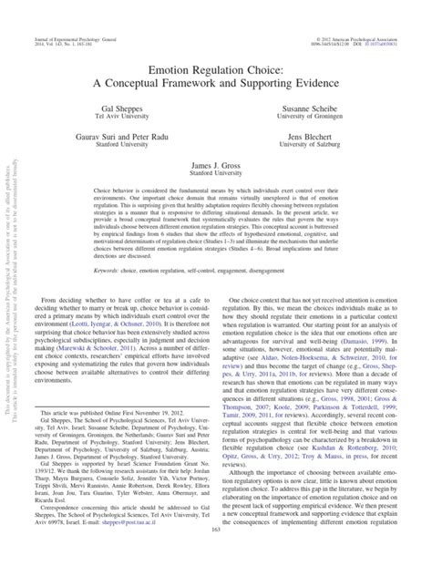 Emotion Regulation Choice A Conceptual Framework A Pdf Emotional
