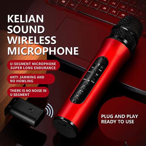 K L Wireless Bluetooth Microphone Mobile Broadcasting Device For Studio Karaoke Singing Red