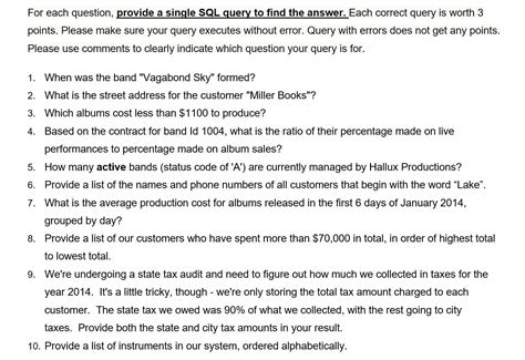 solved for each question provide a single sql query to find