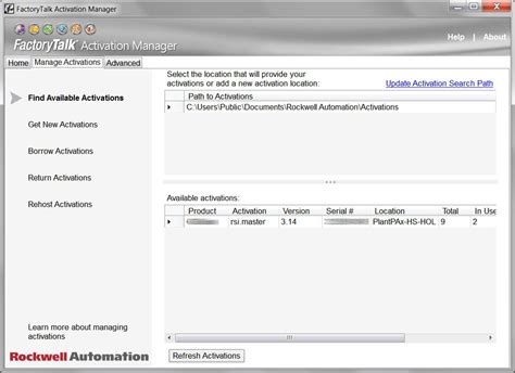 Factorytalk Activation Manage Tab The Automation Blog