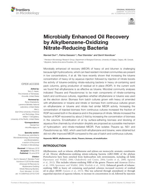 Pdf Microbially Enhanced Oil Recovery By Alkylbenzene Oxidizing