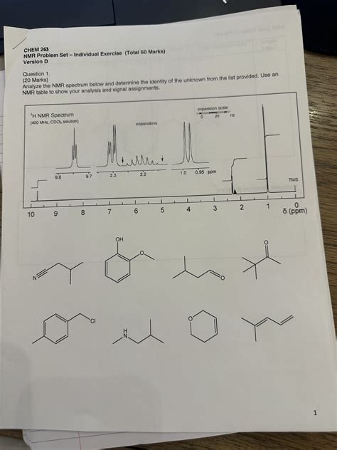 Solved Nmr Data Table Unknown Structure Question 1analyze