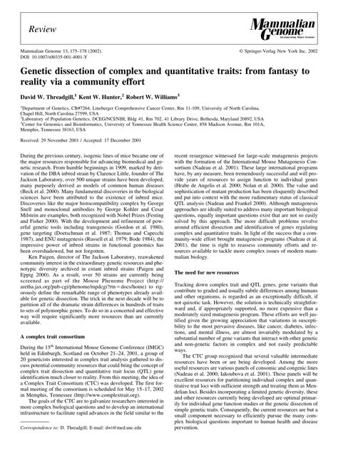 Pdf Genetic Dissection Of Complex And Quantitative Traits From Fantasy To Reality Via A