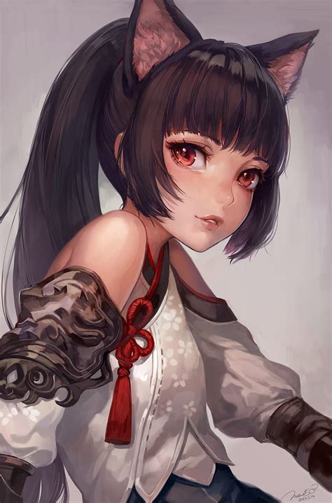 Anime Girl With Cat Ears And Tail Wallpaper