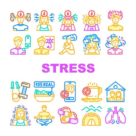 Stress Maux De Tête Dépression Icônes Définies Vecteur Stressé Problème