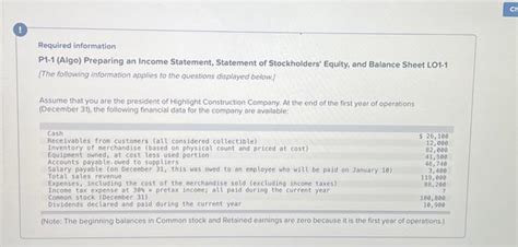 Solved Required Information P1 1 Algo Preparing An Income