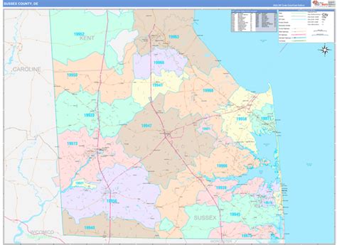 Sussex County De Zip Code Maps Color Cast