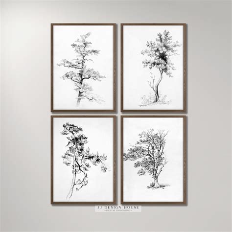 Tree Sketches Etching Print Etsy