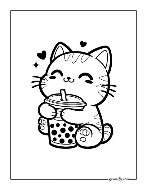 Boba Tea Cat Coloring Pages