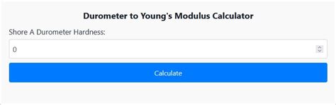 Durometer To Youngs Modulus Calculator Shore Hardness Conversion