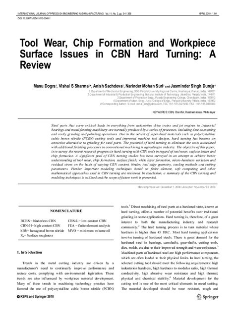 Pdf Tool Wear Chip Formation And Workpiece Surface Issues In Cbn