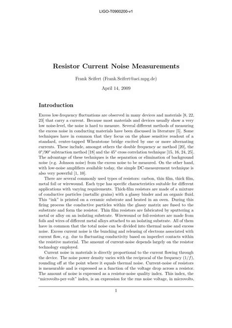 Pdf Current Noise Measurements Ligo · For Resistor Current Noise