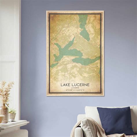 Vintage Lake Lucerne Lucerne Map Poster Lake Lucerne City Road Wall