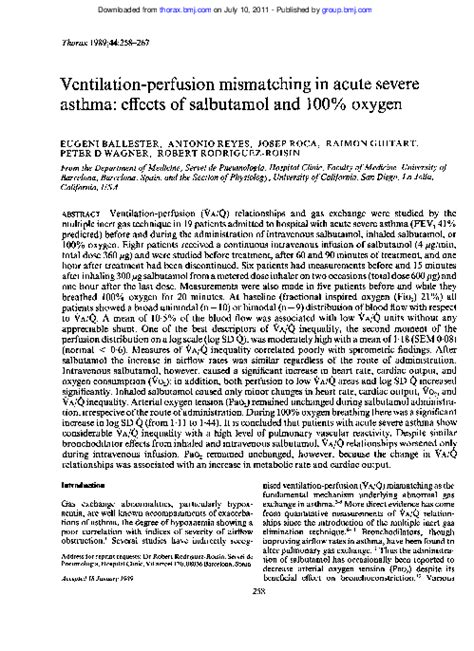 Pdf Ventilation Perfusion Mismatching In Acute Severe Asthma Effects Of Salbutamol And 100