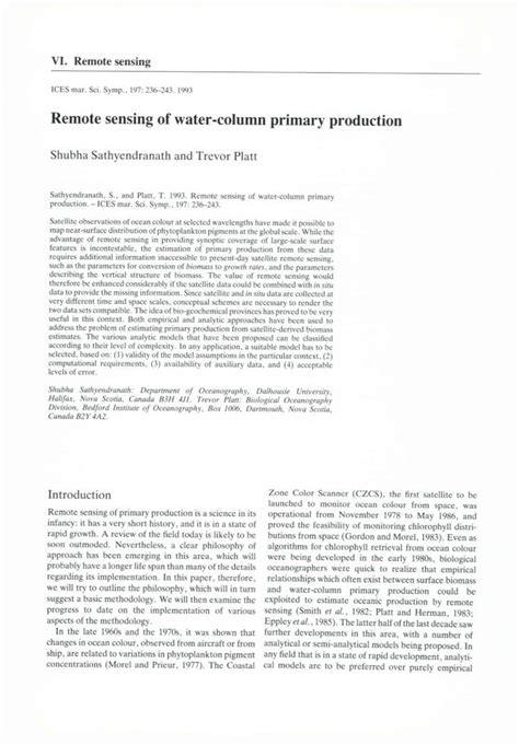 Pdf Remote Sensing Of Water Column Primary Production Reports Marine