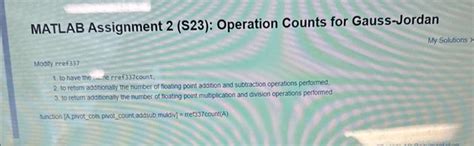 Matlab Assignment 2 S23 Operation Counts For