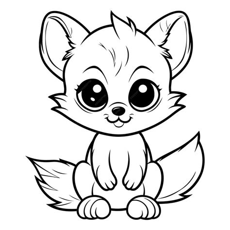 Cute Cartoon Fox Black And White Vector Illustration Isolated On White
