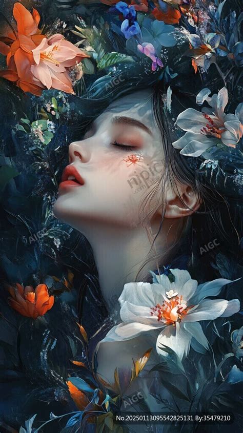 Ai创作图唯美少女与花系列 创意唯美女孩 意境人物插画 高级感女插画 唯美花间美人 唯美花下少女 唯美梦幻现代艺术 数字美女插画 唯美花卉女孩 唯美意境少女插画 插画梦幻女孩 唯美人物插画 风