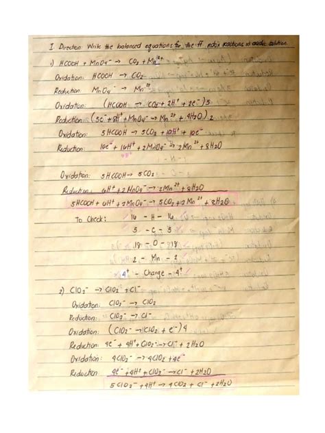 Balancing Redox Equations In Basic Solution Ans Key Pdf
