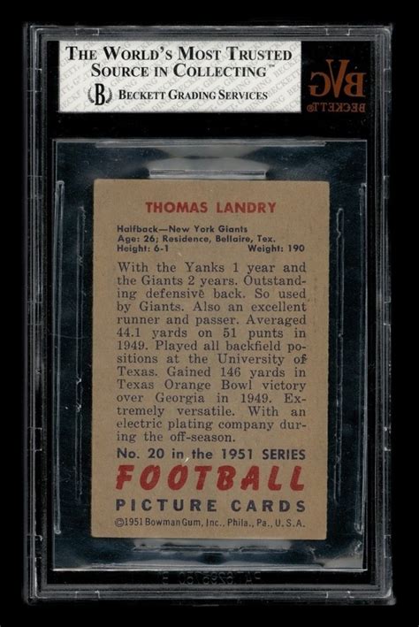 1951 Bowman Set Break 20 Tom Landry Bvg 5 Excellent Ebay
