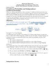 Understanding Conditional Probability And Independence In Course Hero