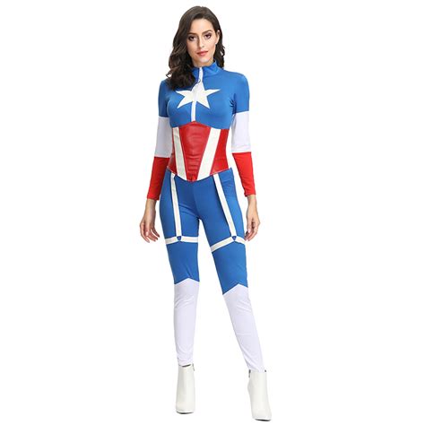Womens Captain Long Sleeve Stretchy Bodysuit And Corset Hero Cosplay