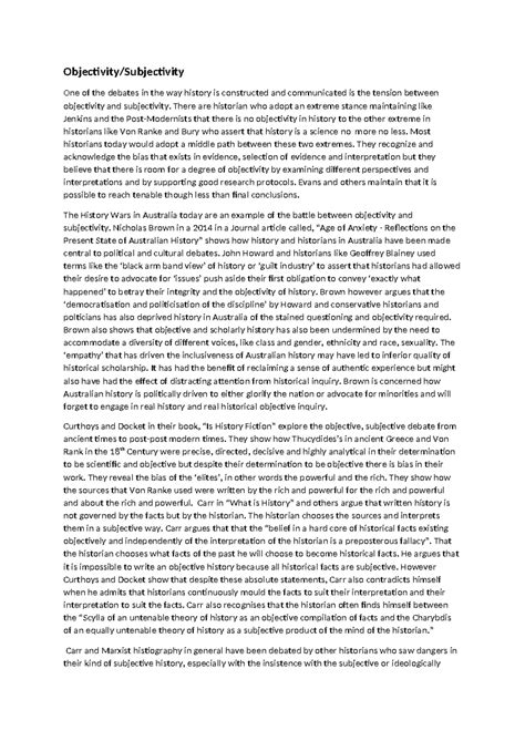 Objectivity And Subjectivity Objectivity Subjectivity One Of The Debates In The Way History Is