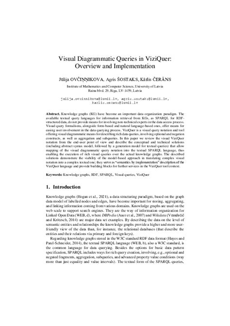 Pdf Visual Diagrammatic Queries In Viziquer Overview And Implementation