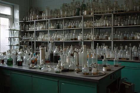 Laboratory With Beakers And Flasks In Various Sizes Being Used For Experiments Stock Image