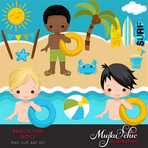 Beach Fun Clipart For Boys Summer Cliparts Beach Swimming Etsy Uk