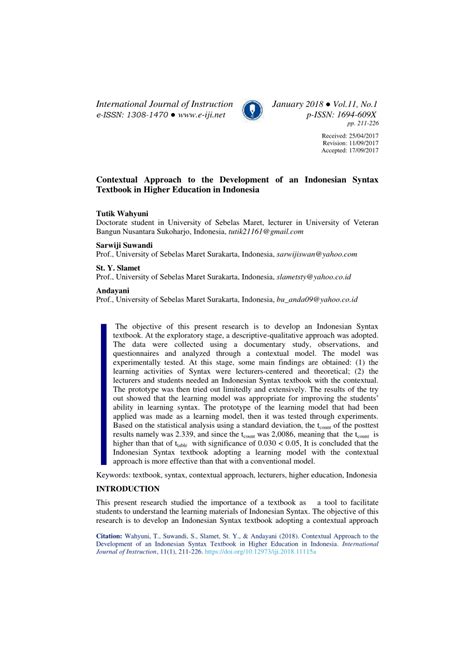 Pdf Contextual Approach To The Development Of An Indonesian Syntax