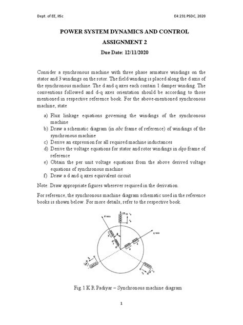 power system dynamics and control assignment 2 dept of ee iisc e4