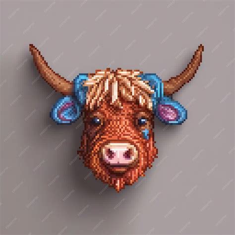 Pixel Art Of A Highland Cow With Headphones Showcasing A Quirky Retro