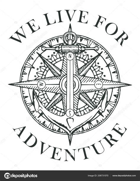 Retro Banner Ship Anchor Wind Rose Old Nautical Compass Words — Stock