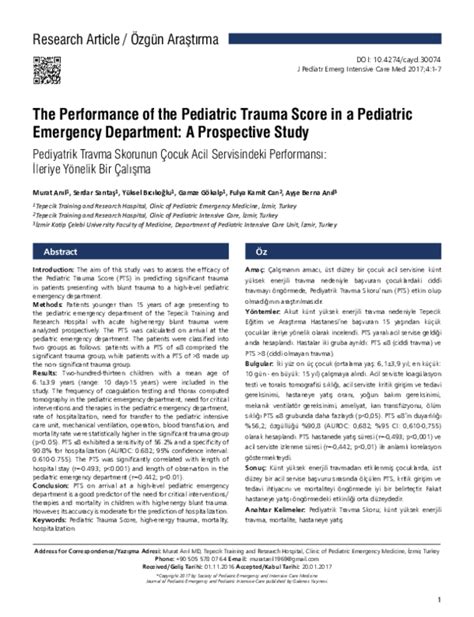 Pdf The Performance Of The Pediatric Trauma Score In A Pediatric
