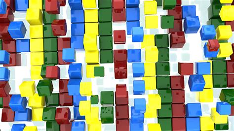 밝은 색상의 배경 여러 가지 색상 큐브가 흰색 배경으로 점프하고 있습니다 3d 애니메이션 3차원 형태에 대한 스톡 사진 및 기타