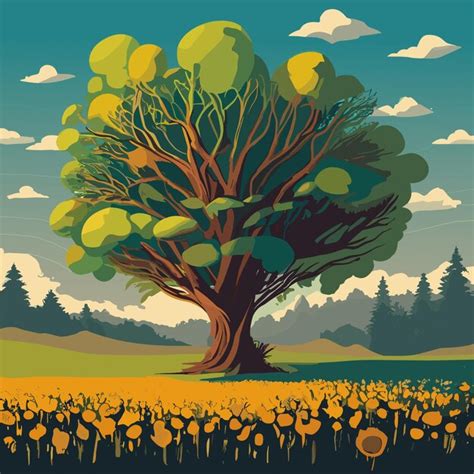 Premium Vector Tree Vector Art Landscape Illustration