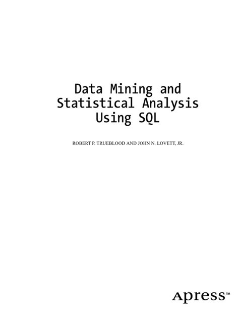 Data Mining Statistical Analysis Using Sql Pdf