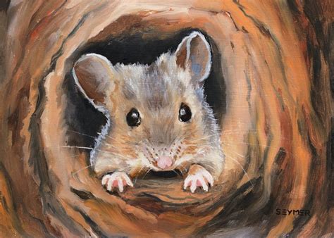 Small Mouse Original Painting Nice Rat Oil Painting Mouse In A Hole