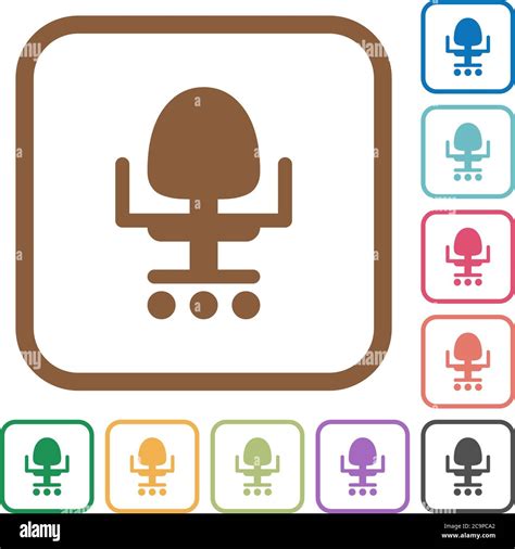 office chair simple icons in color rounded square frames on white