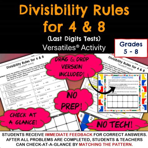Divisibility By 4 And 8 Versatiles Activity 6th Grade Print Digital