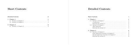 Table Of Contents Shortlong Tocs With Custom Subsection Tex