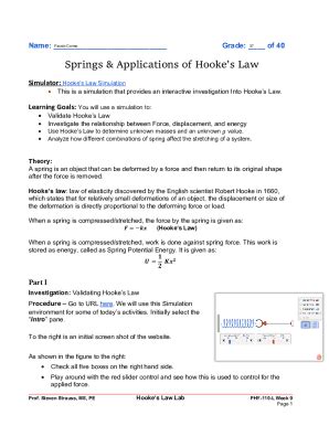 Fillable Online Physics Lab Hooke S Law And Simple Harmonic Motion Science Home Fax Email