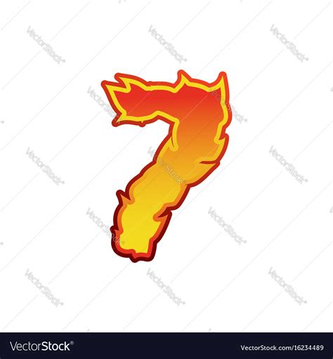 Number 7 Fire Flames Font Seven Tattoo Alphabet Vector Image