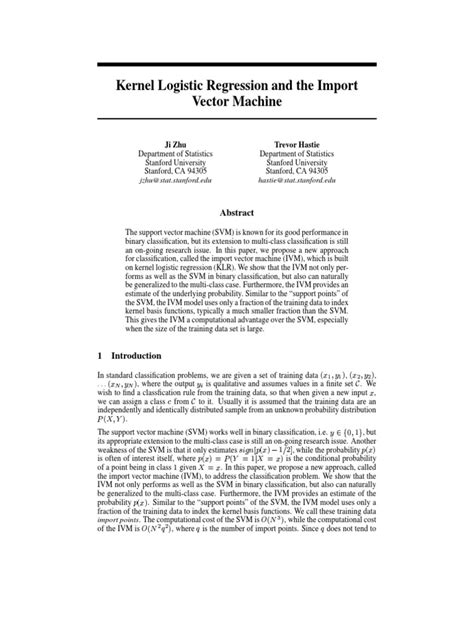 Nips 2001 Kernel Logistic Regression And The Import Vector Machine