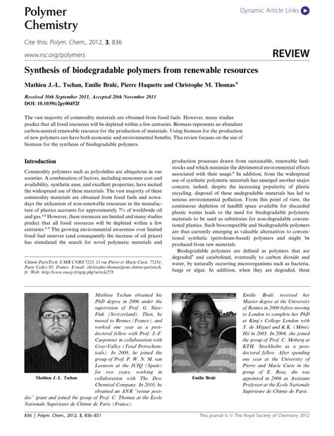 Pdf Synthesis Of Biodegradable Polymers From Renewable Resources