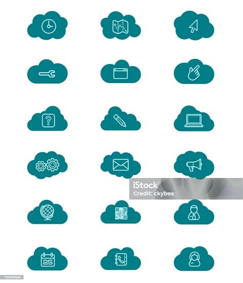 클라우드 컴퓨팅 선형 아이콘을 설정 합니다 다운로드 업로드 설정 및 기본 설정 기호 잠금 잠금 해제 및 폴더 아이콘 온라인