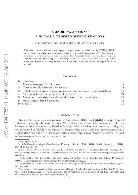 Pdf Monoid Valuations And Value Ordered Supervaluations