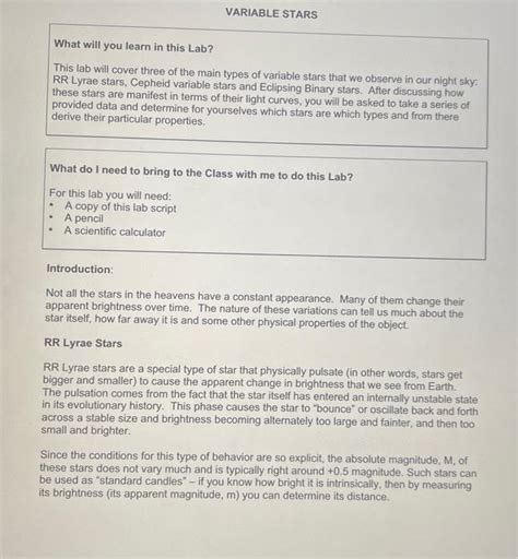 Solved VARIABLE STARS What Will You Learn In This Lab This Chegg Com